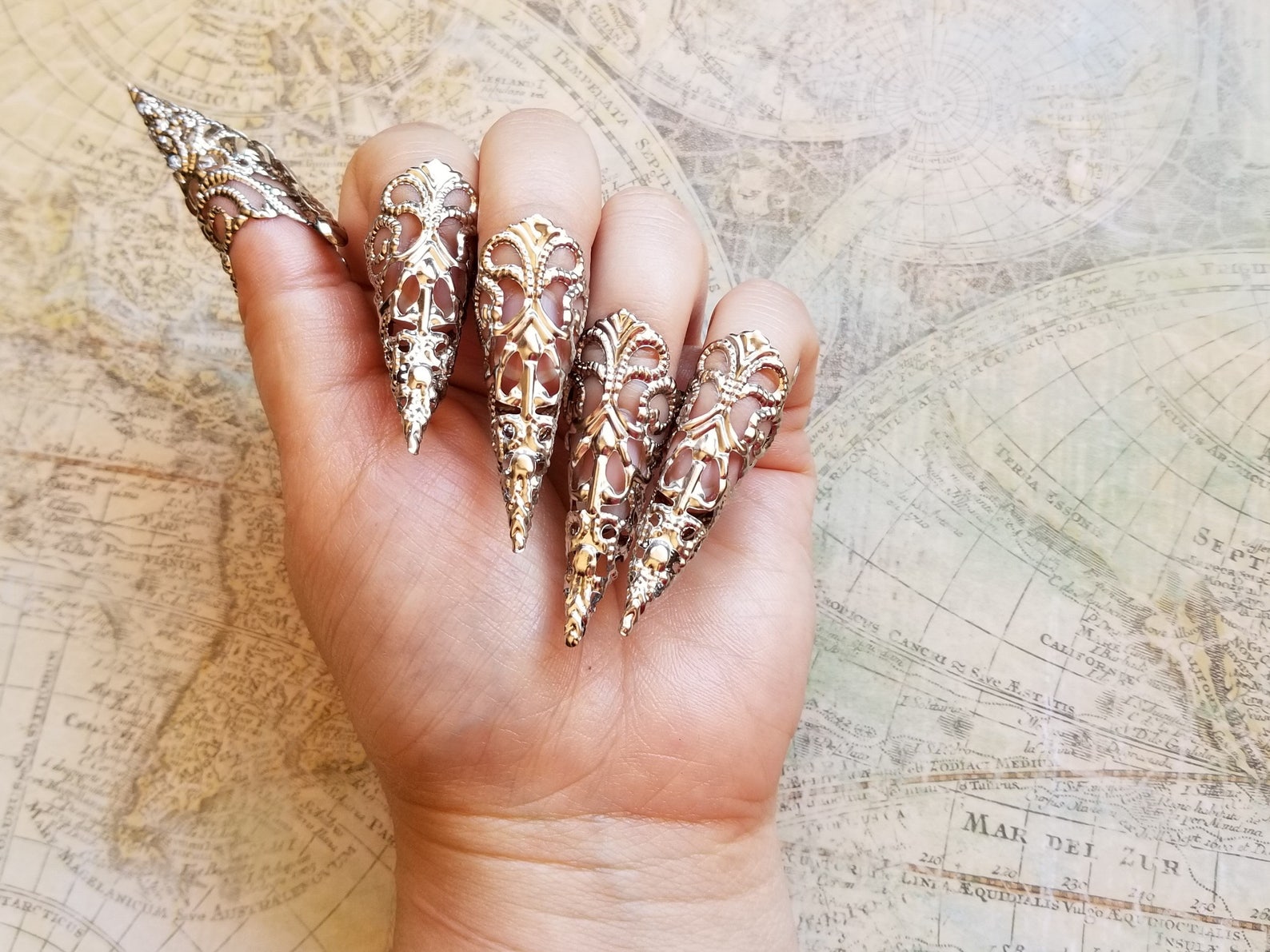 5 Silver Stiletto Nails Gothic Ring Armor Goth Steampunk | Etsy