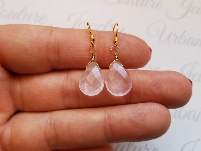 Rose Quartz Earrings Pink Rose Quartz Gemstone Earrings - Etsy