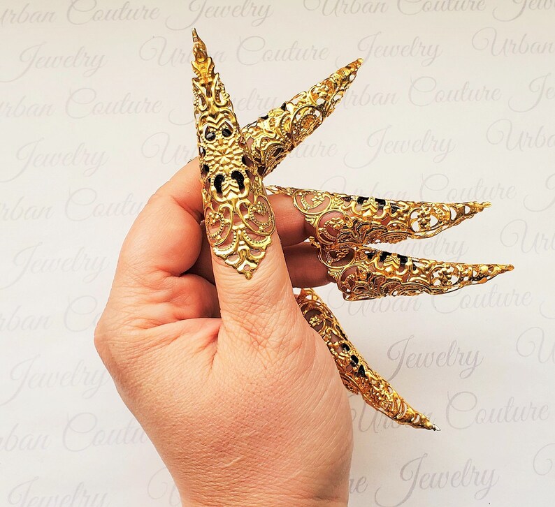 5 Gold Claw Rings Goth Ring Armor Long Gold Stiletto Nails | Etsy