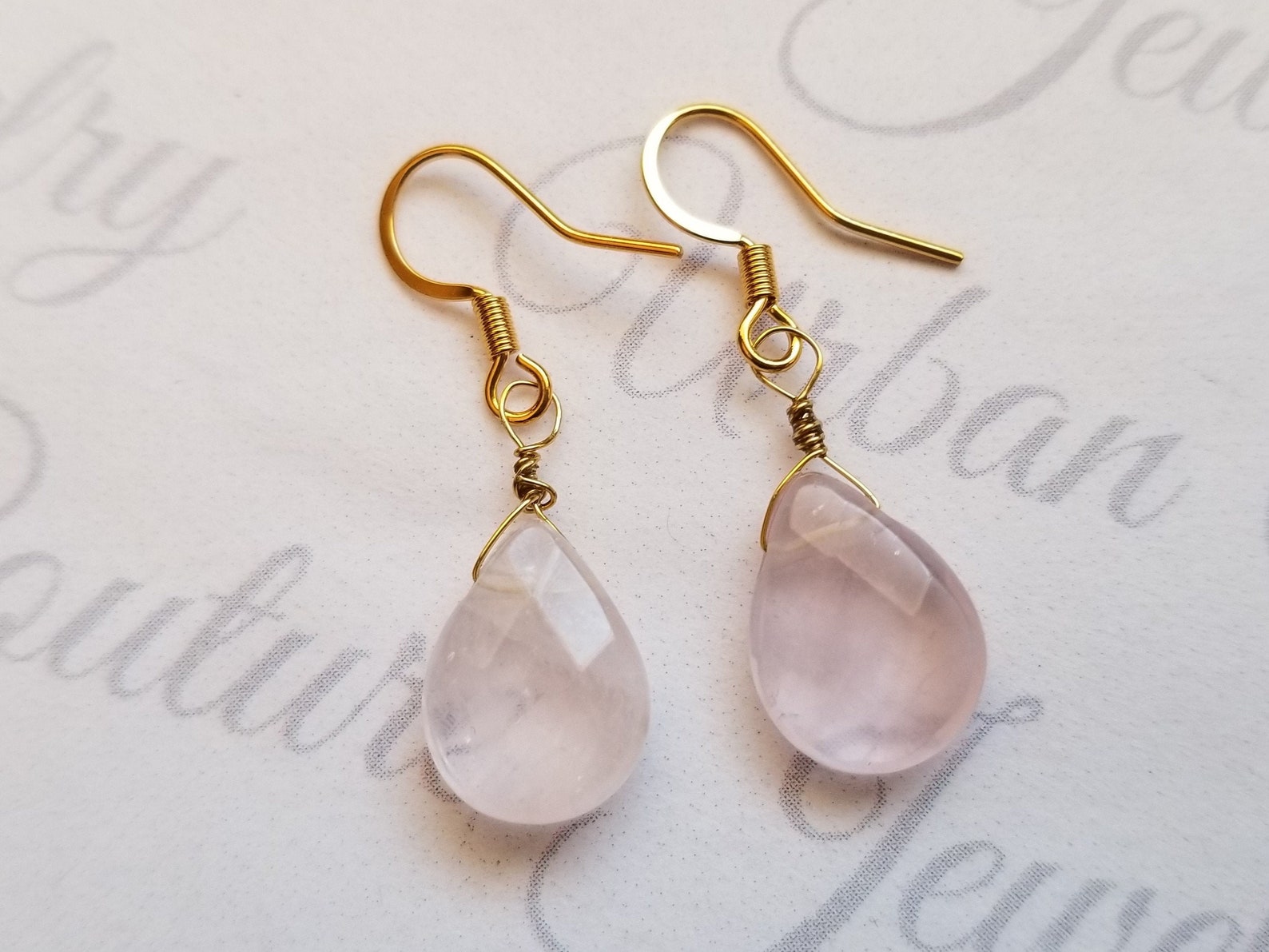 Rose Quartz Earrings Pink Rose Quartz Gemstone Earrings - Etsy