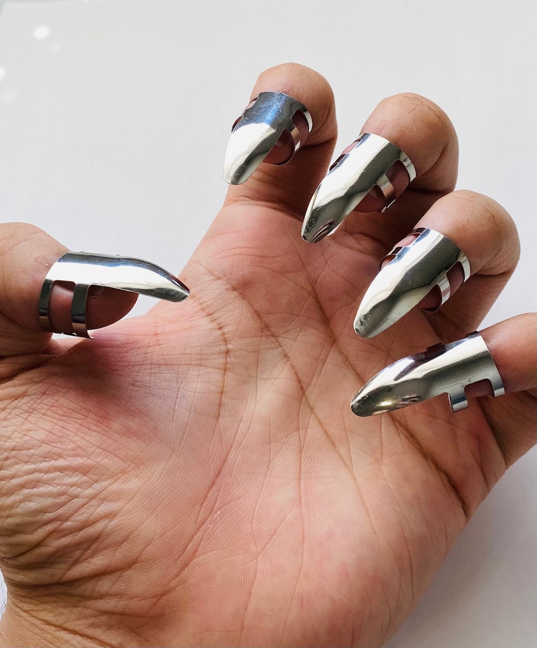 5 Stainless Steel Silver or Gold Claws, Finger Nail Tips, Nail Ring ...