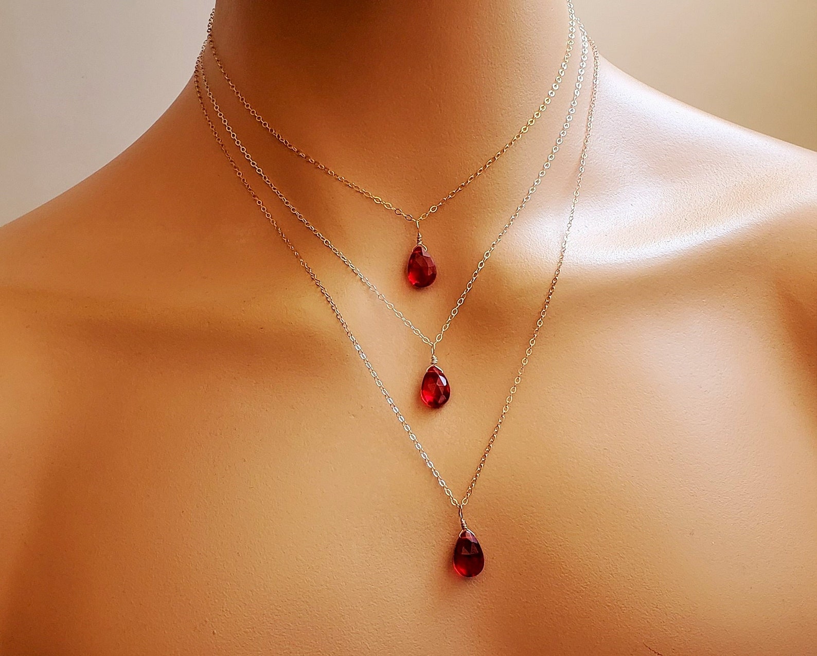 Ruby Necklace Dainty Red Ruby Teardrop Necklace Ruby | Etsy