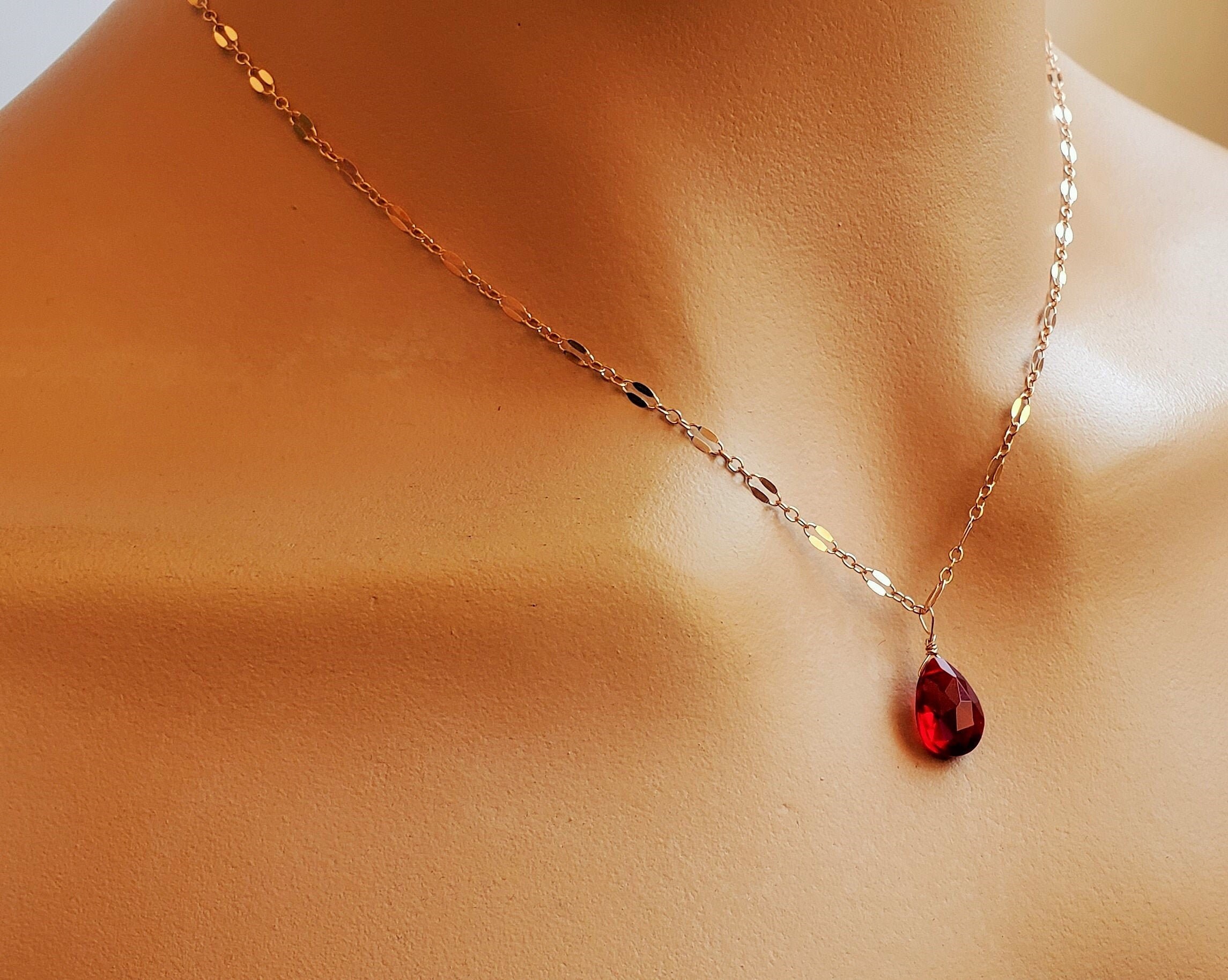 Ruby Necklace Dainty Red Ruby Teardrop Necklace Ruby | Etsy