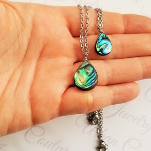Abalone Shell Teardrop Pendant Necklace, Green Blue Paua Abalone Sea ...
