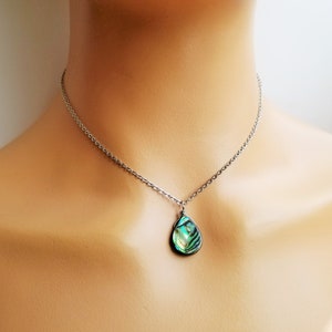 Abalone Shell Teardrop Pendant Necklace, Green Blue Paua Abalone Sea ...