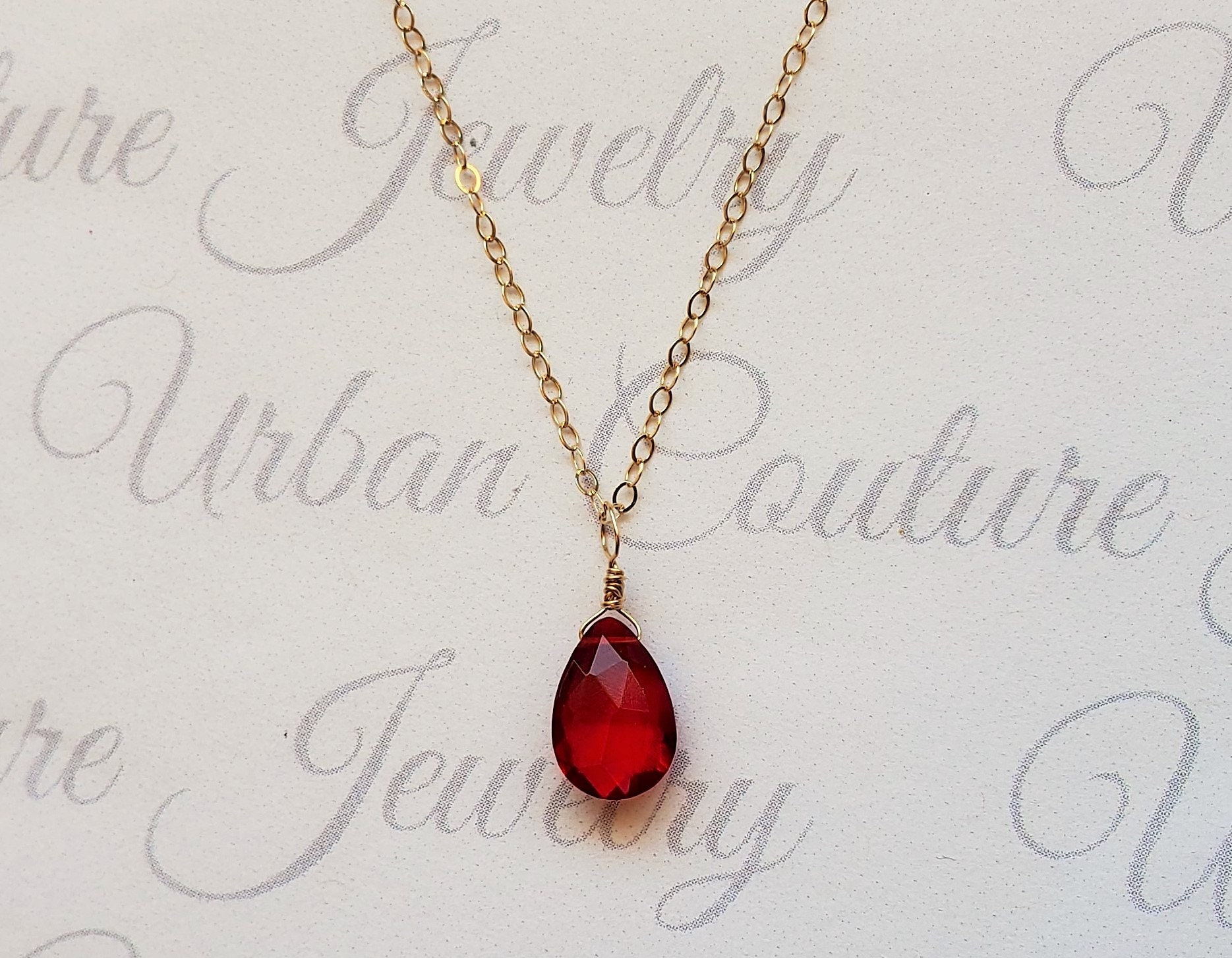 Ruby Necklace Dainty Red Ruby Teardrop Necklace Ruby | Etsy