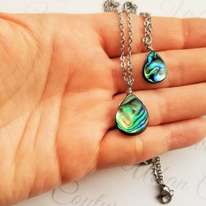 Abalone Shell Teardrop Pendant Necklace, Green Blue Paua Abalone Sea ...