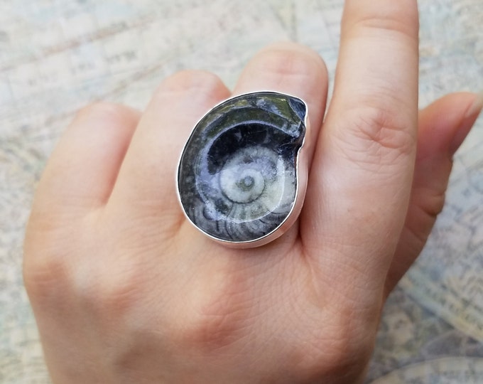 Large Orthoceras Fossil, Orthoceras Ring, Genuine Fossil Statement Ring ...