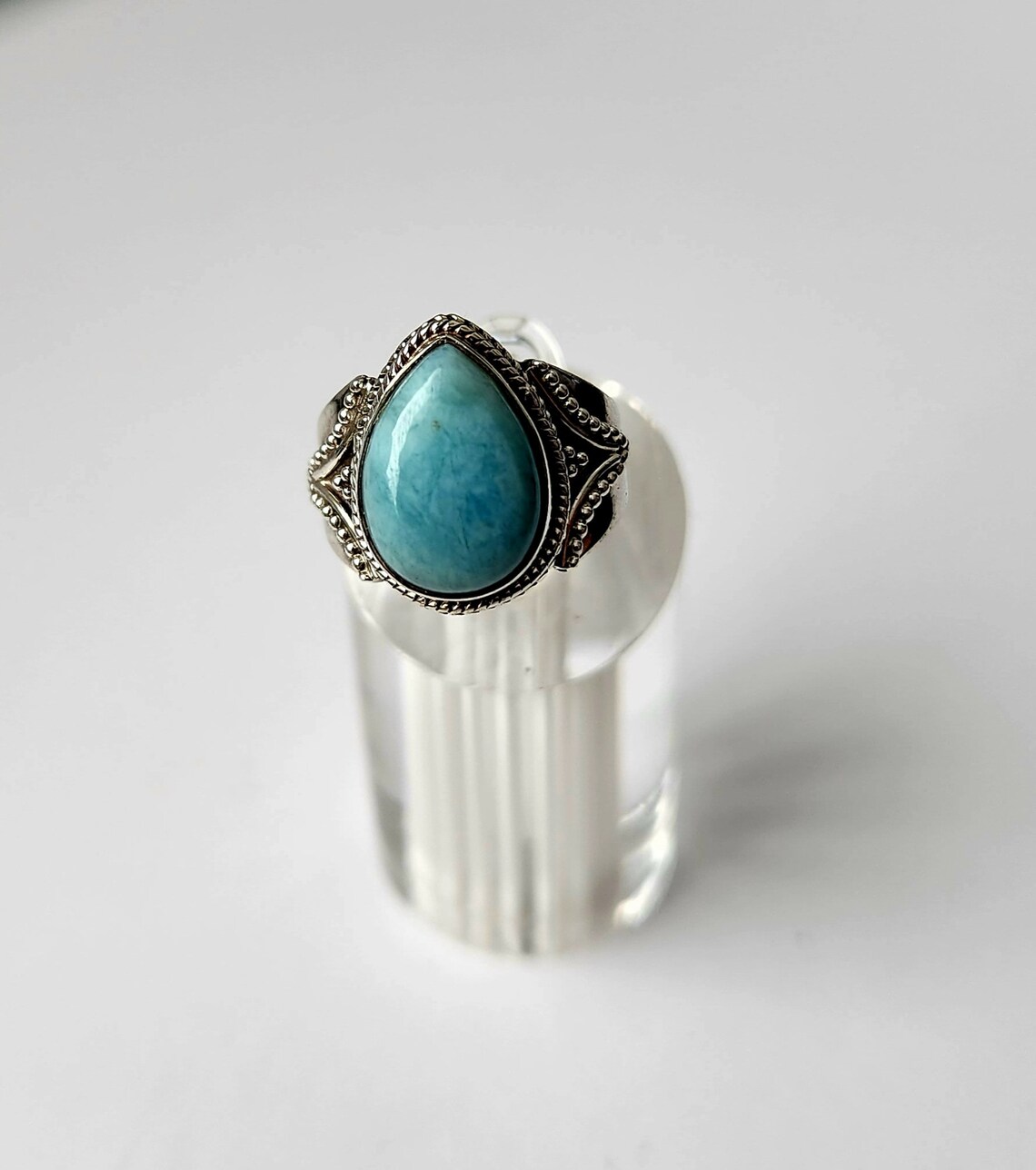 Caribbean Larimar Ring Sterling Silver Statement Ring - Etsy