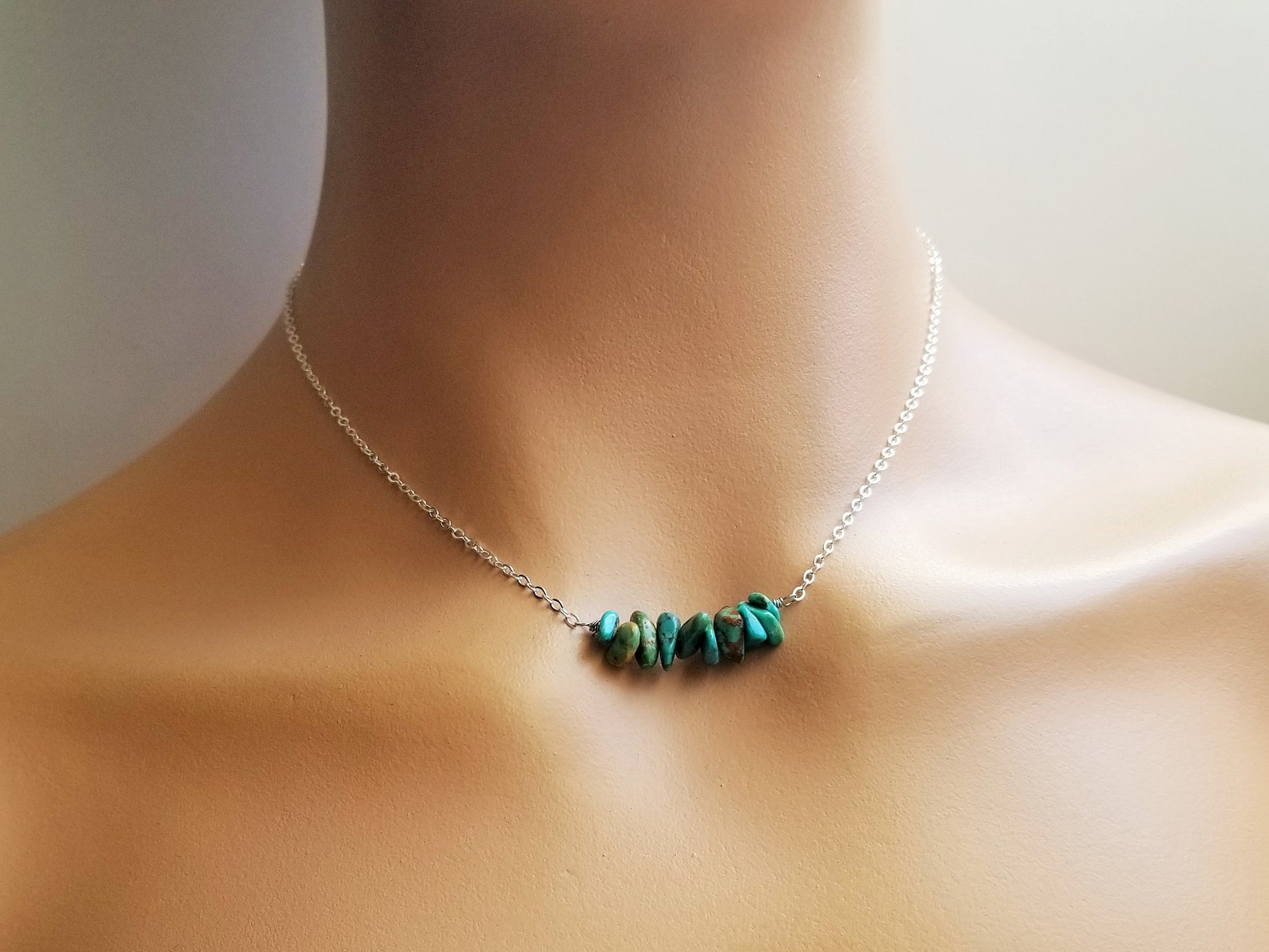 Genuine Turquoise Necklace Sterling Silver Necklace Small - Etsy