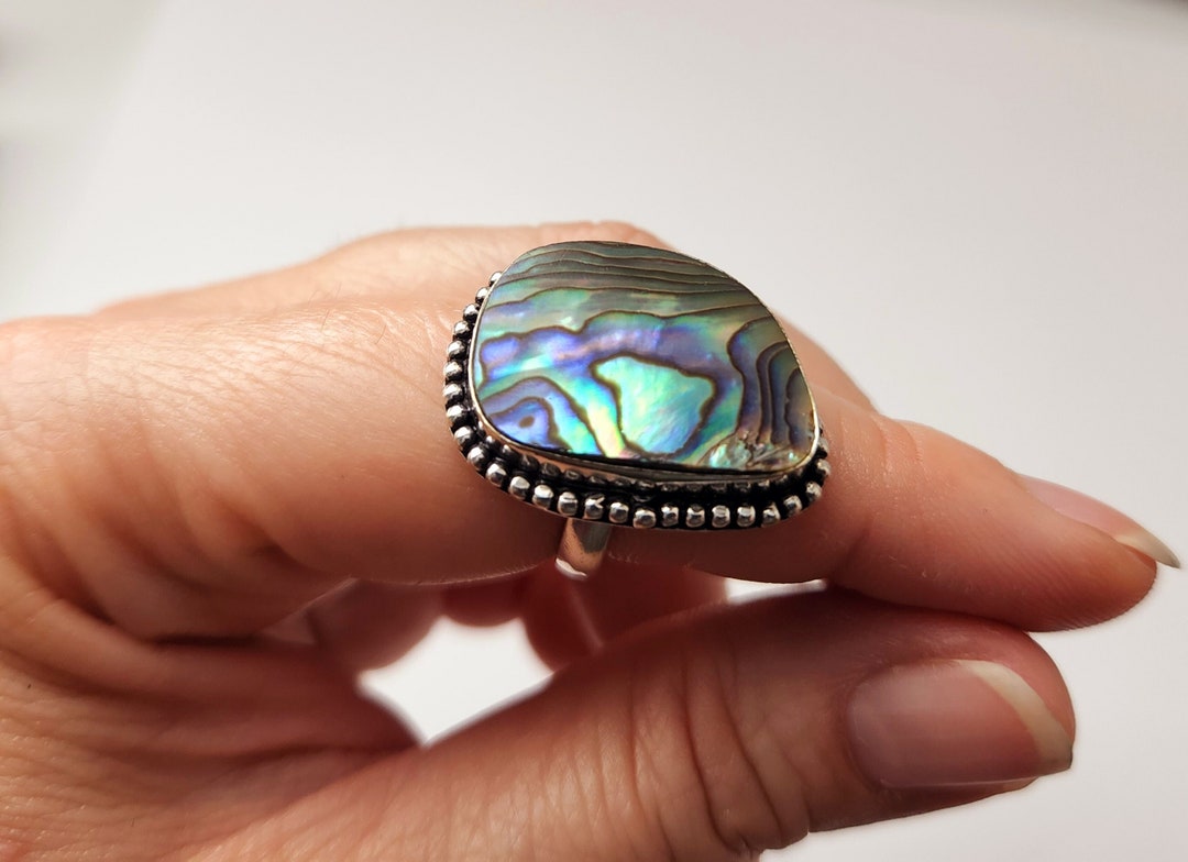 Genuine Abalone Ring, Abalone Shell Ring, Abalone Jewelry, Large Abalone Ring, Blue Ring, Size 6 ...