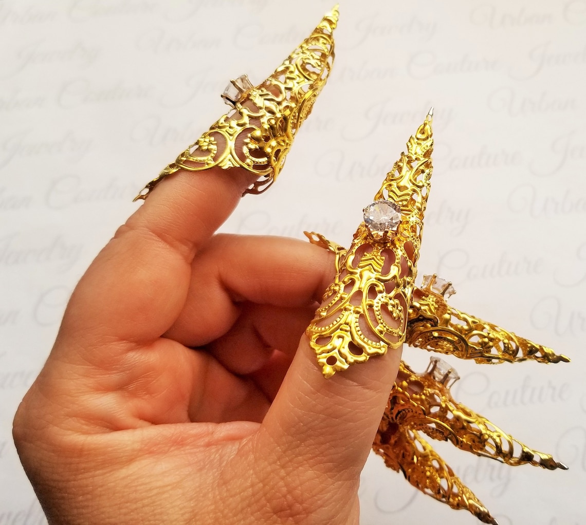 5 Claw Rings Goth Ring Armor Long Sharp Gold Nails Golden | Etsy