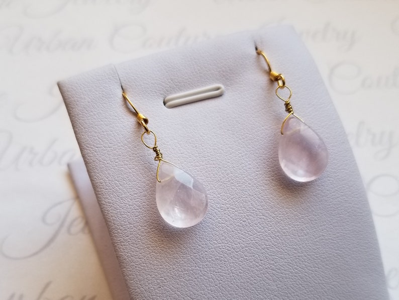 Rose Quartz Earrings Pink Rose Quartz Gemstone Earrings - Etsy