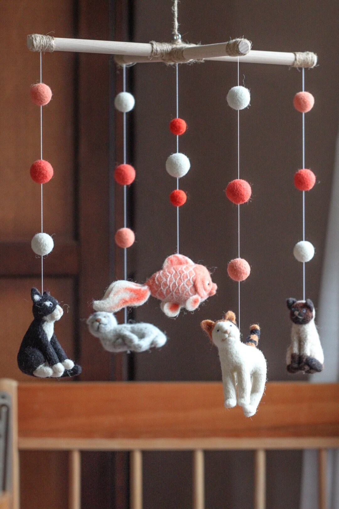 Cat Baby Mobile, Needle Felted Cat Mobile, Animals Crib Mobile, Custom ...