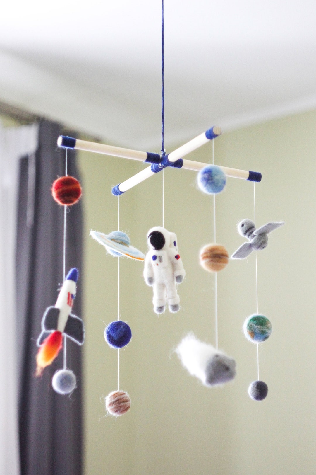 Needle Felt Solar System Baby Mobile, Space Themed Nursery Decor ...