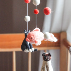 Cat Baby Mobile, Needle Felted Cat Mobile, Animals Crib Mobile, Custom ...