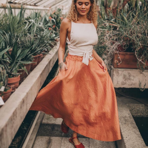 Orange Midi Skirt - Etsy