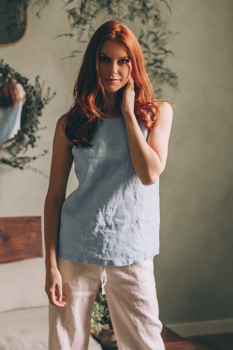 Light Blue Linen Tank Top, Bohemian Sleeveless Blouse - Etsy