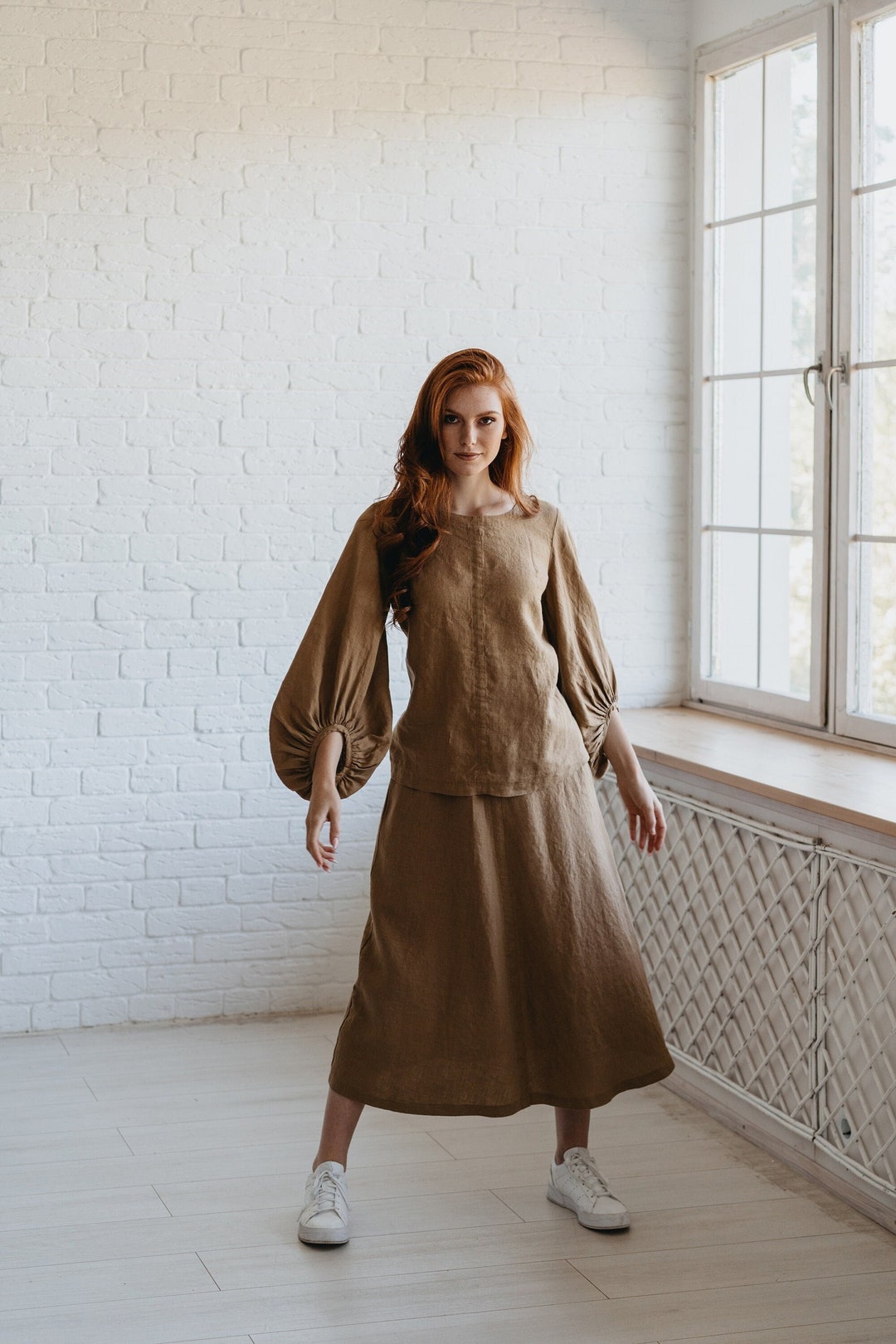 Camel Brown Heavy Linen Shirt, Fall Linen Tunic Top, Linen Clothing ...