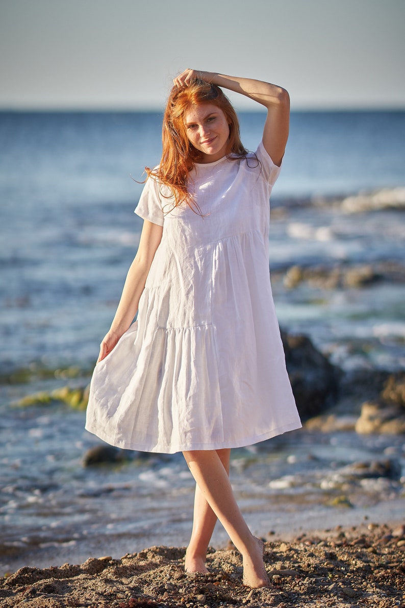 White Linen Dress Linen Midi Dress Linen Summer Dress Linen Etsy