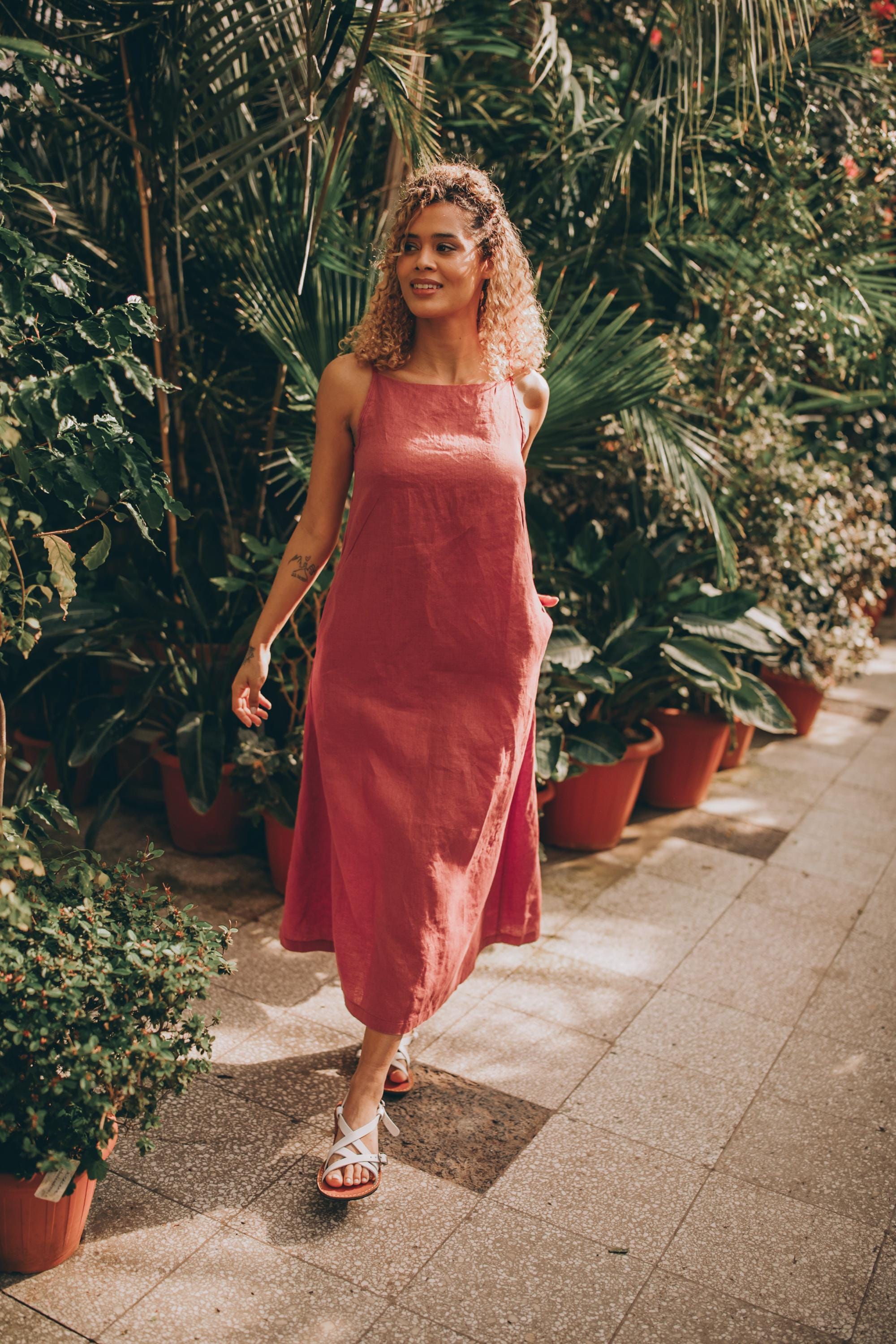 Minimalist Linen Tank Dress: Terracotta Red Summer Clothing - Etsy