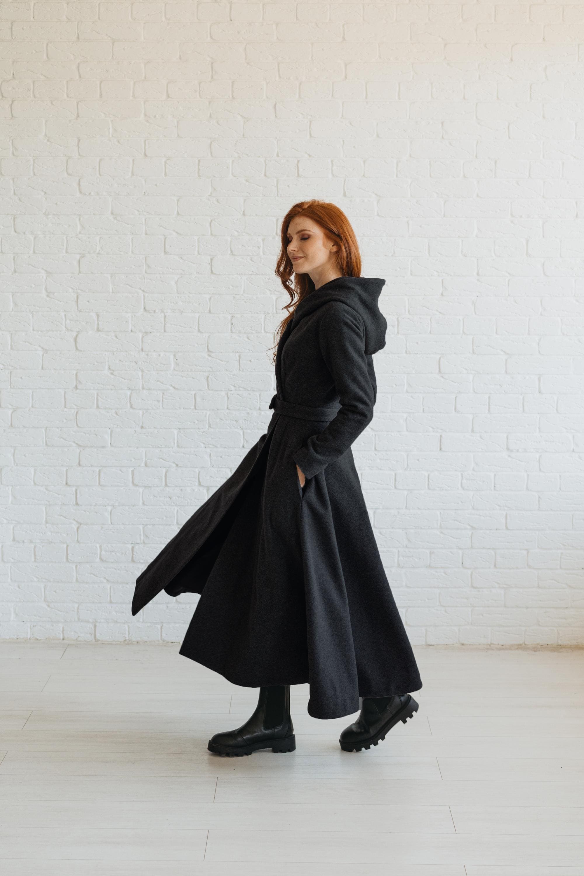 Hooded A-line Wool Coat, Gray Swing Overcoat, Winter Clothing - Etsy
