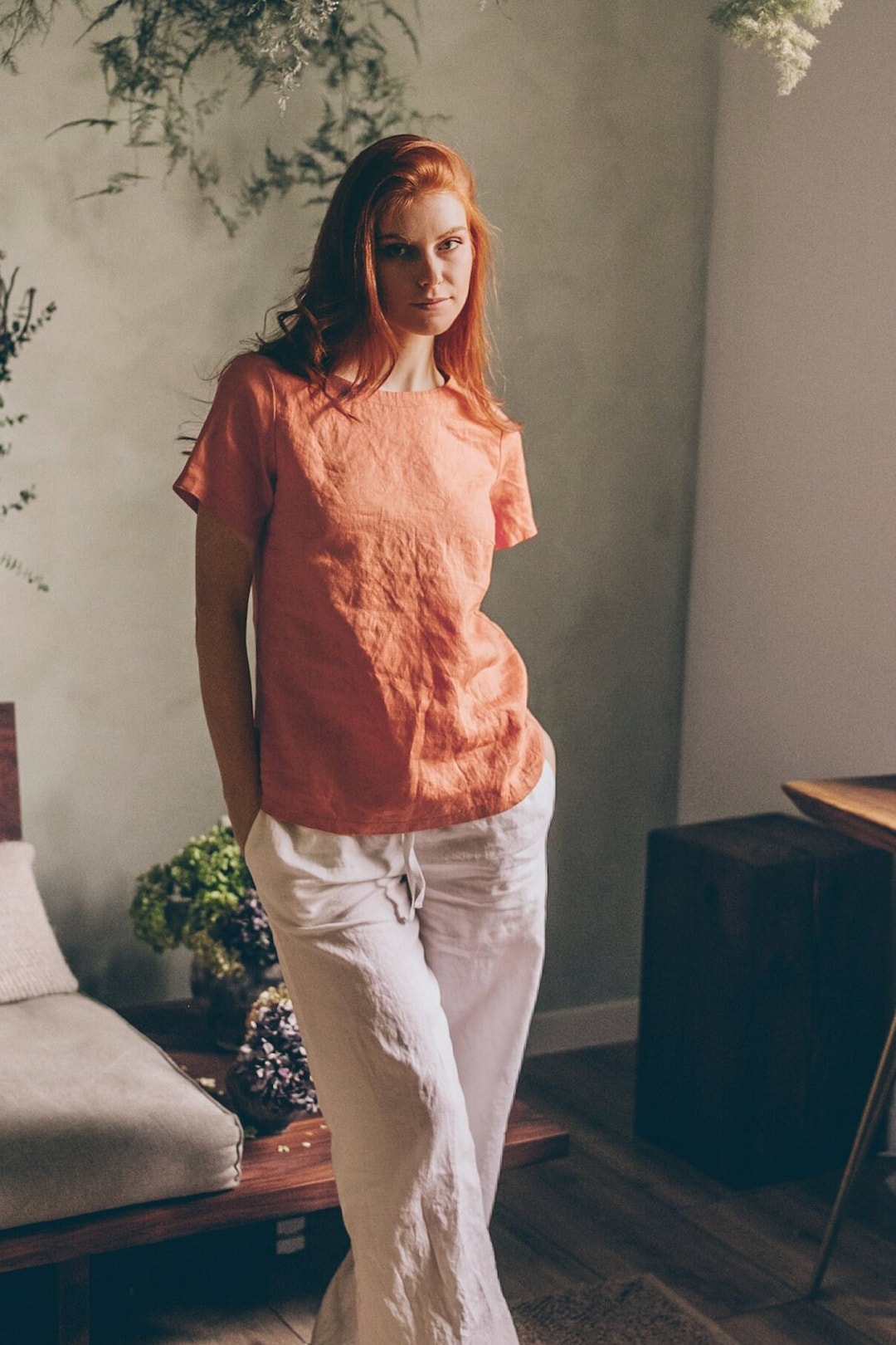 Rusty Orange Linen T-shirt, Short Sleeve Minimalist Blouse - Etsy