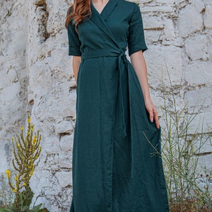 Long Wrap Linen Dress, Summer Wrap Maxi Dress, Linen Dress for Women ...