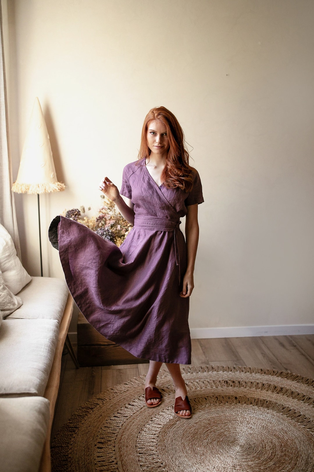 Purple Linen Dress, Summer Linen Dress, Linen Midi Dress Women, Classic ...