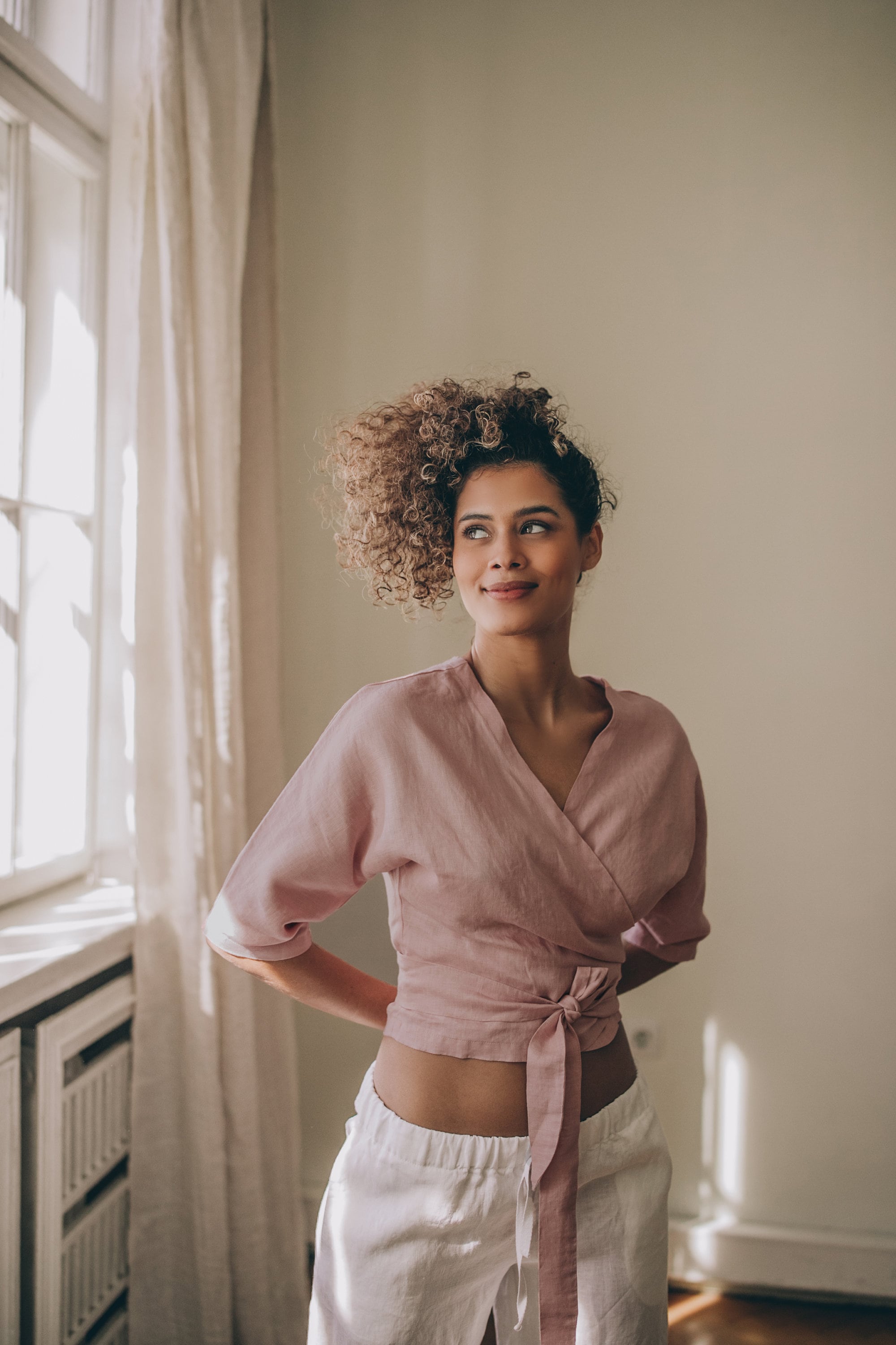 Blush Linen Wrap Top, Reversible Boho Blouse, Summer Shirt - Etsy