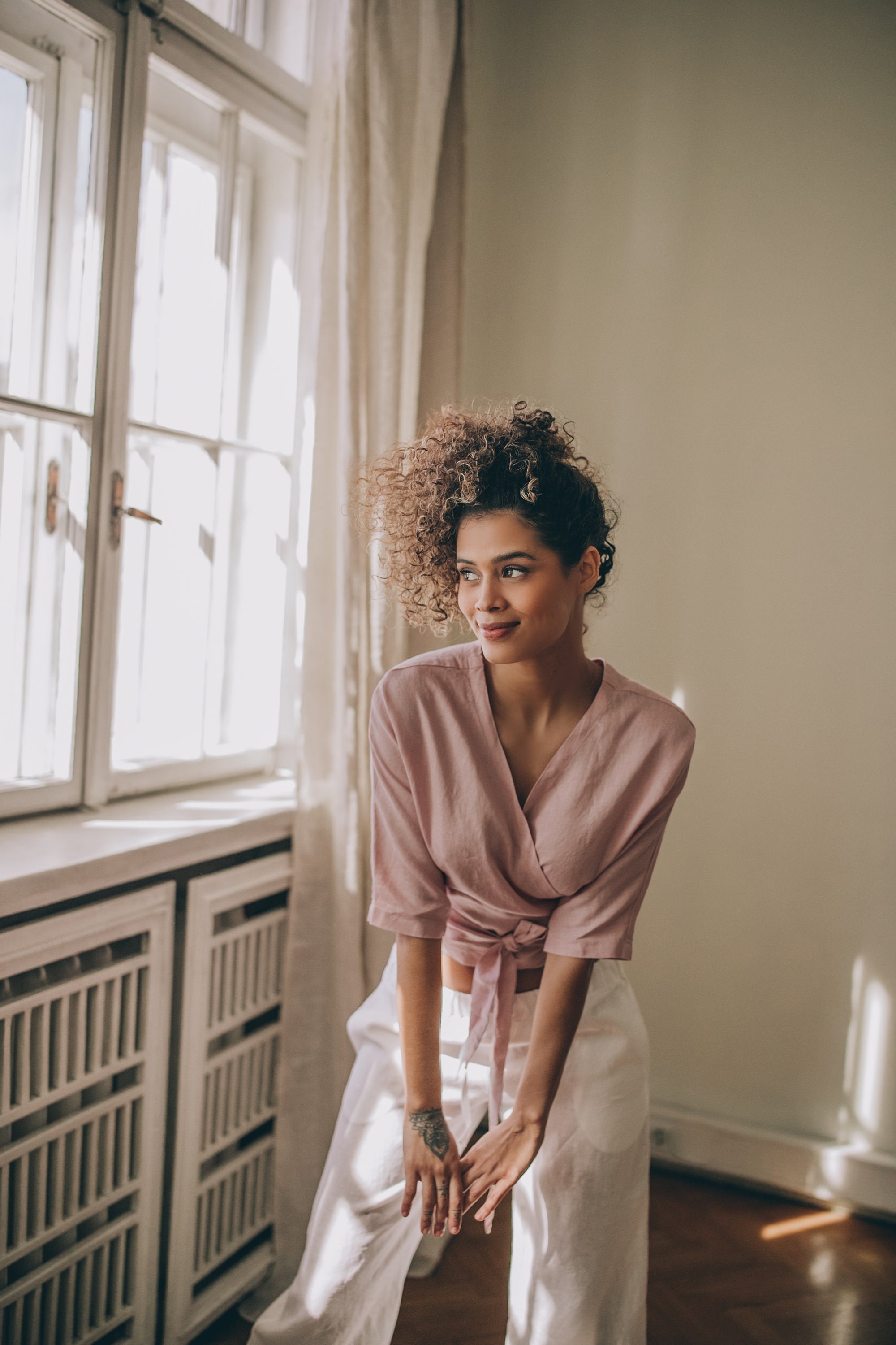 Blush Linen Wrap Top, Reversible Boho Blouse, Summer Shirt - Etsy
