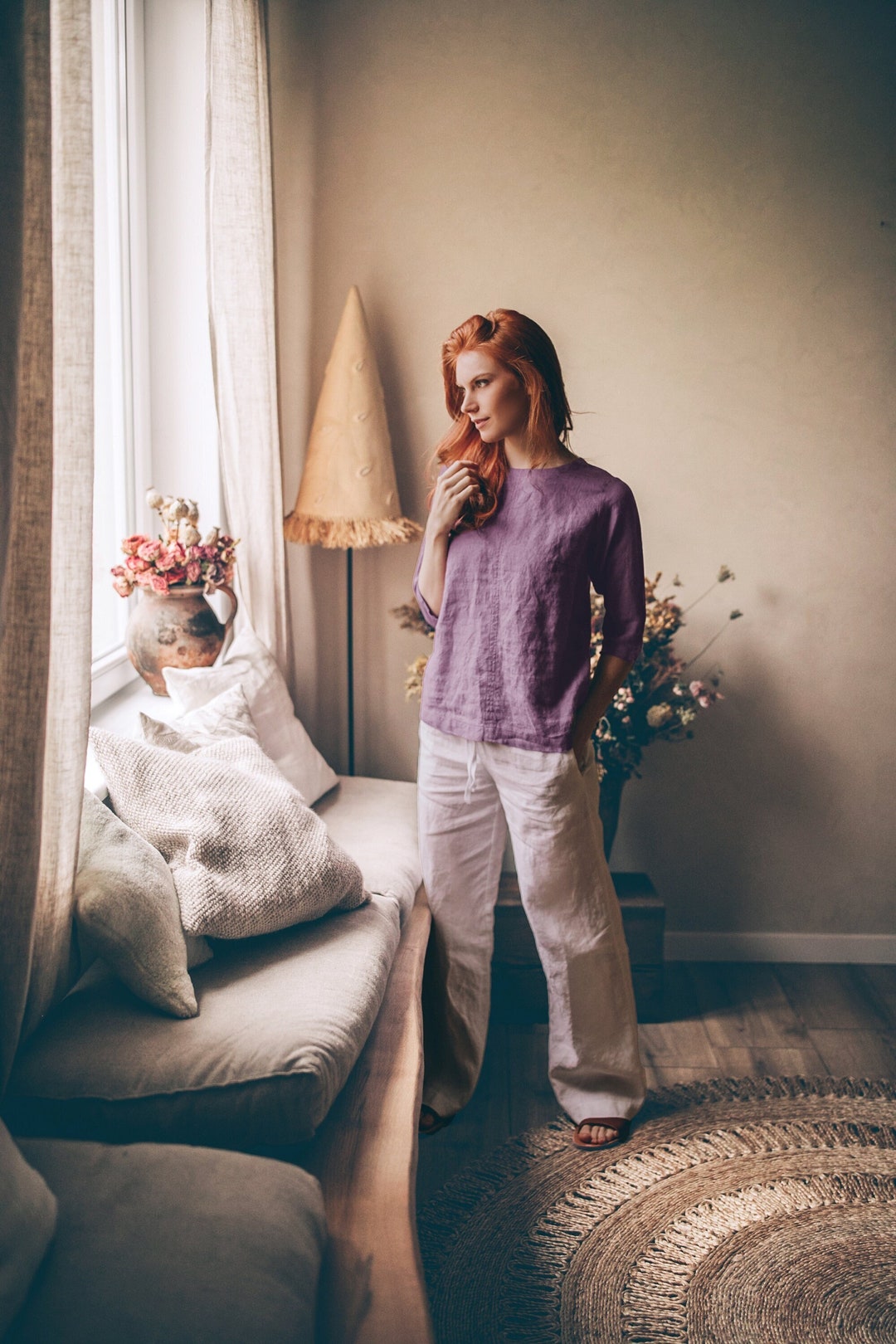 Lavender Heavy Linen Shirt, Spring Linen Tunic Top, Linen Clothing ...