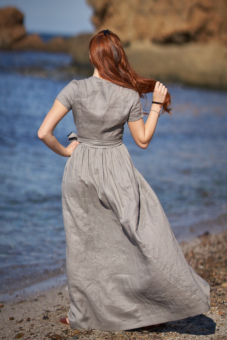 Long Linen Wrap Dress Summer Linen Dress Linen Maxi Dress - Etsy