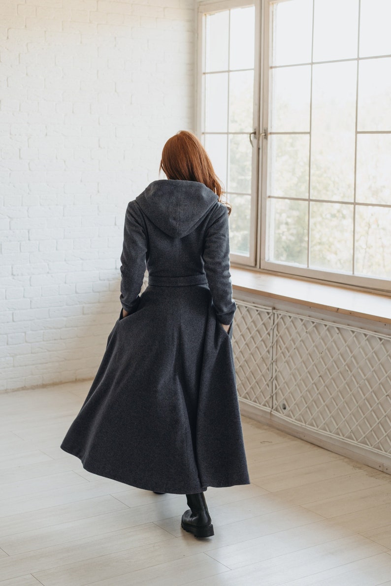 Hooded A-line Wool Coat, Gray Swing Overcoat, Winter Clothing - Etsy
