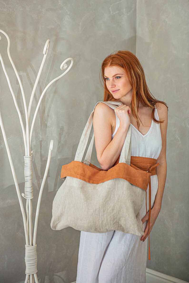 Linen Handbag Linen Tote Bag Natural Linen Bag Large Eco - Etsy