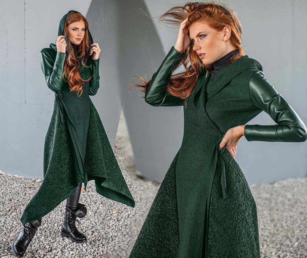 Emerald Green Coat for Women, Winter Coat, Maxi Coat, Asymmetrical Coat ...