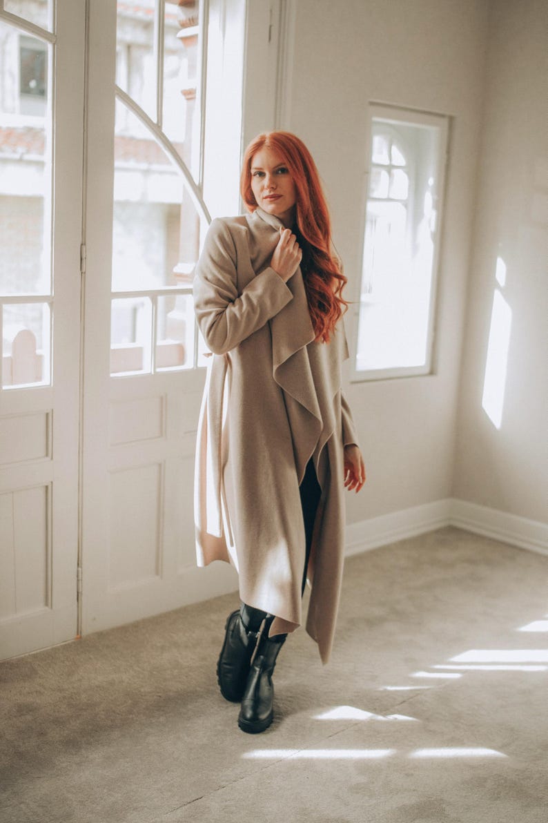 Clearance Wool Cardigan Coat: Powder Beige, Wrap Style - Winter ...