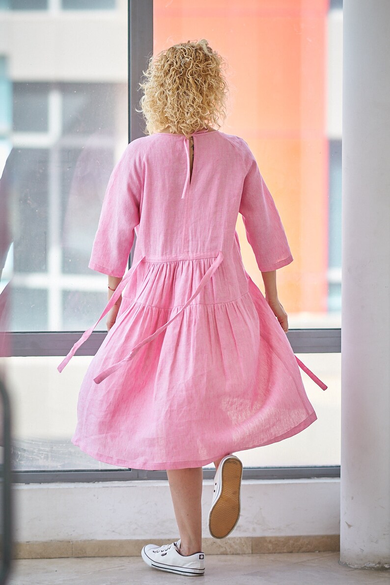Pink Linen Dress Linen Summer Dress Linen Midi Dress Etsy