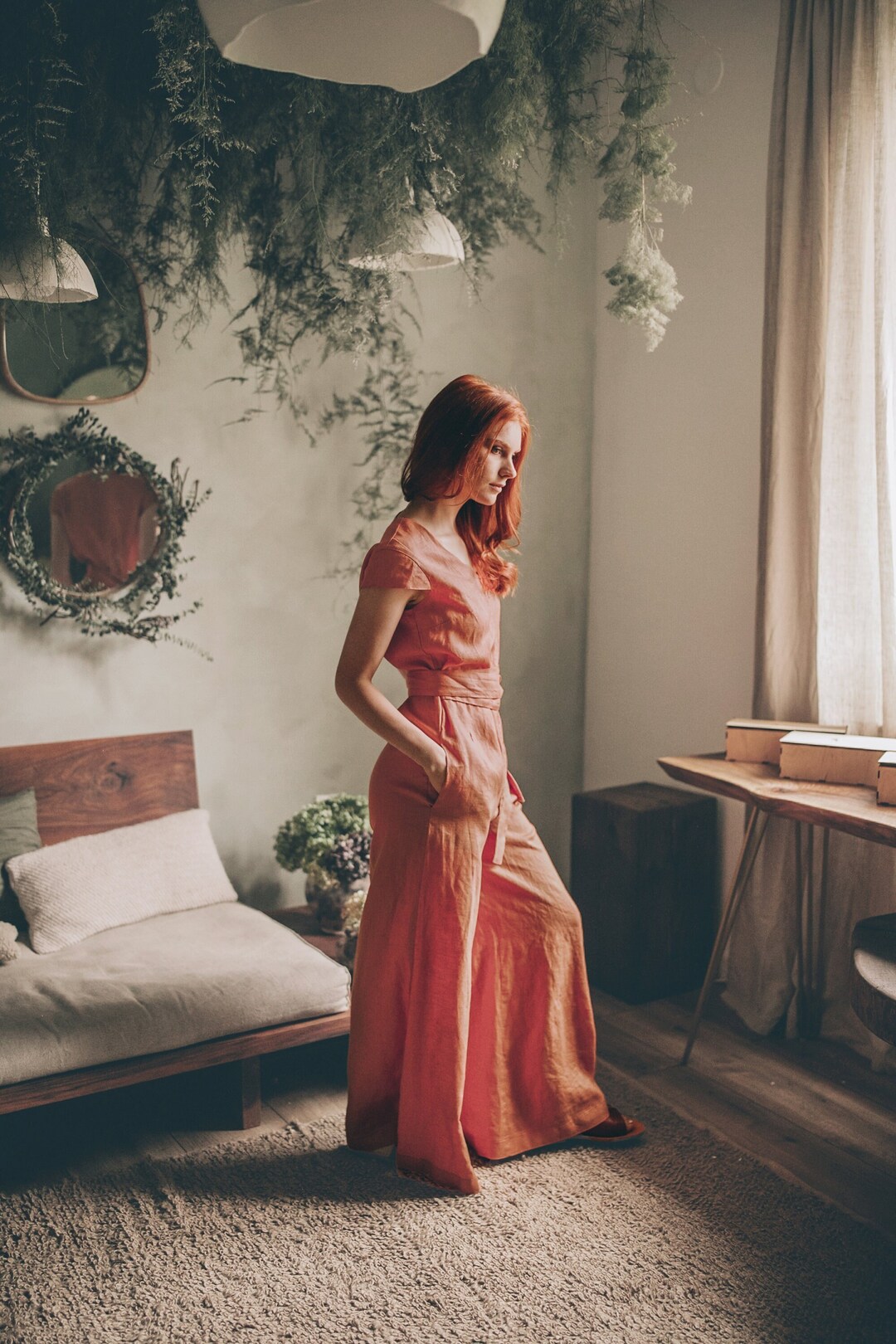 Linen Zipper Jumpsuit With Pockets, Summer Linen Overall, Maxi Linen ...