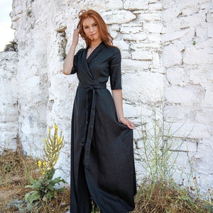 Long Wrap Linen Dress, Summer Wrap Maxi Dress, Linen Dress for Women ...