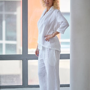Women Set, Linen Clothing, White Linen Set, Top and Pants, Linen Top ...