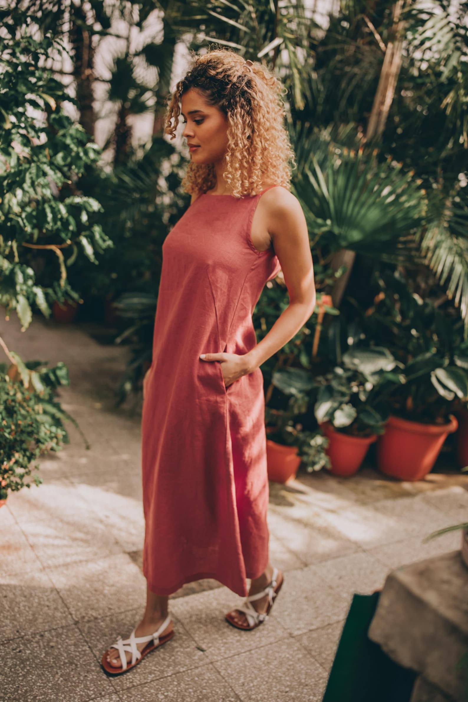 Minimalist Linen Tank Dress: Terracotta Red Summer Clothing - Etsy