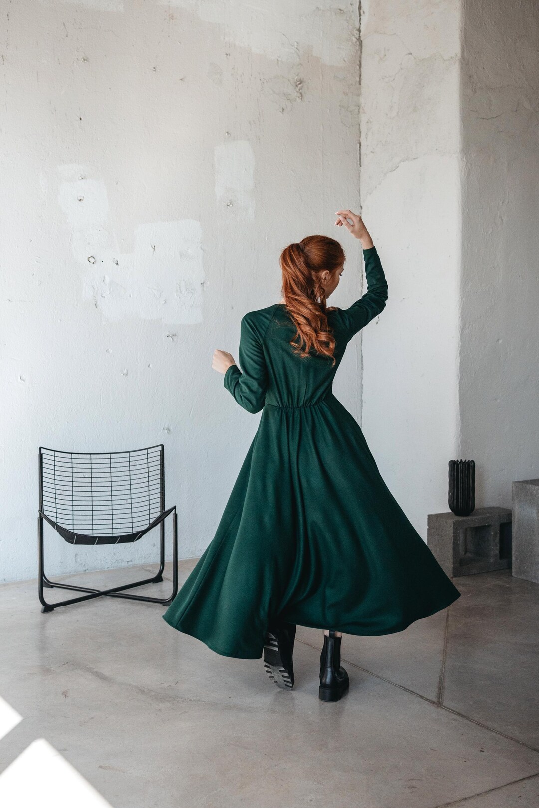 Wool Maxi Dress: Long Sleeve Bohemian Autumn Dress, Faux Wrap Style - Etsy
