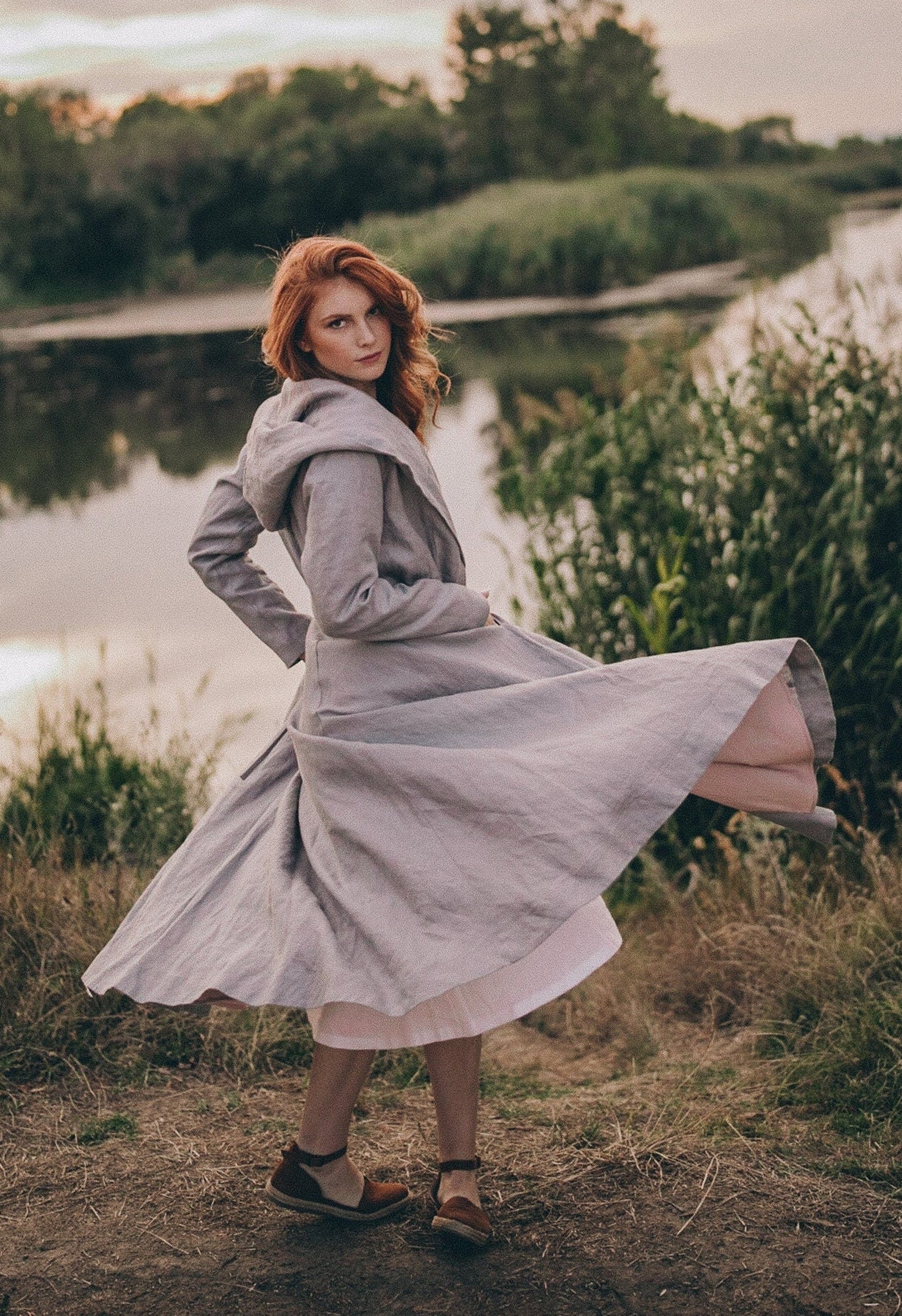 Heavy Linen Coat Hooded Coat With Pockets Linen Wrap Coat - Etsy