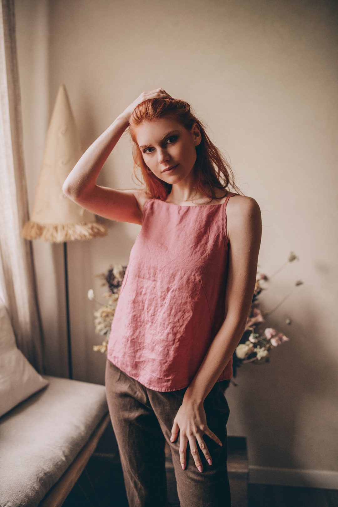 Linen Cami Top in Vintage Pink, Summer Linen Top for Women, Simple ...