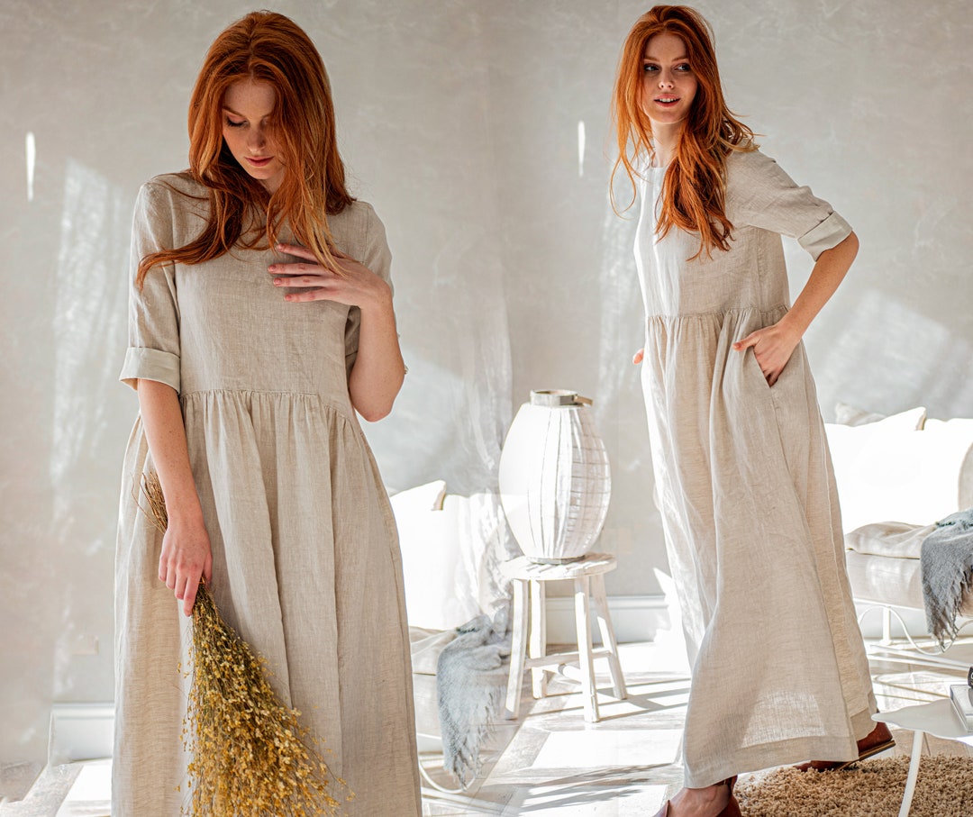 Linen Maxi Dress, Linen Dress for Women, Linen Dress With Pockets ...