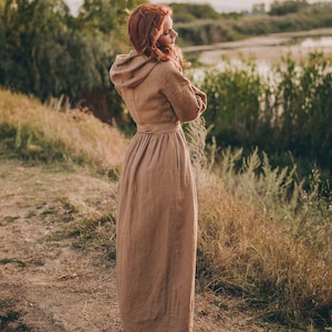 Heavyweight Linen Maxi Dress, Hooded Wrap Design, Fall Winter Style - Etsy