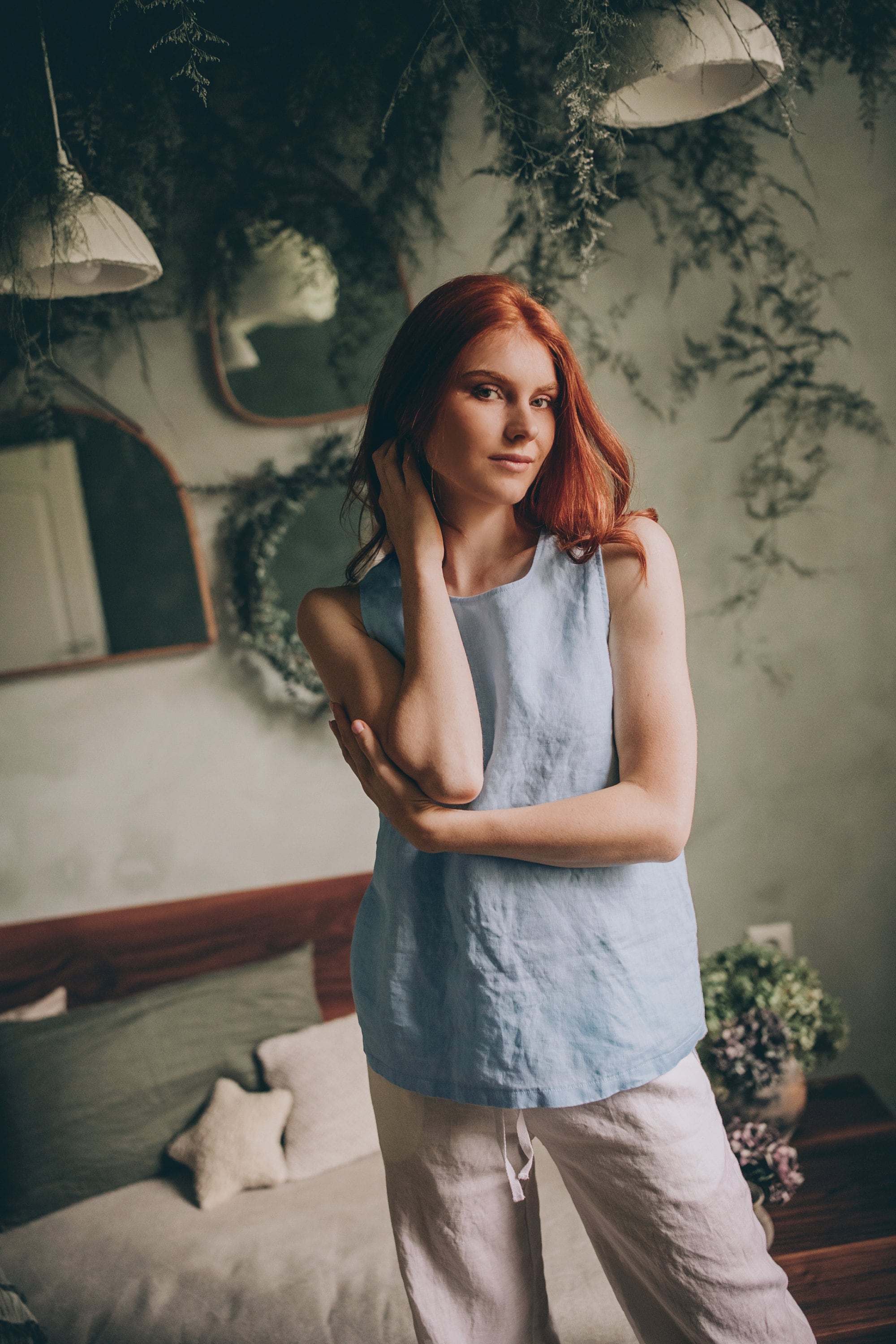 Light Blue Linen Tank Top, Bohemian Sleeveless Blouse - Etsy