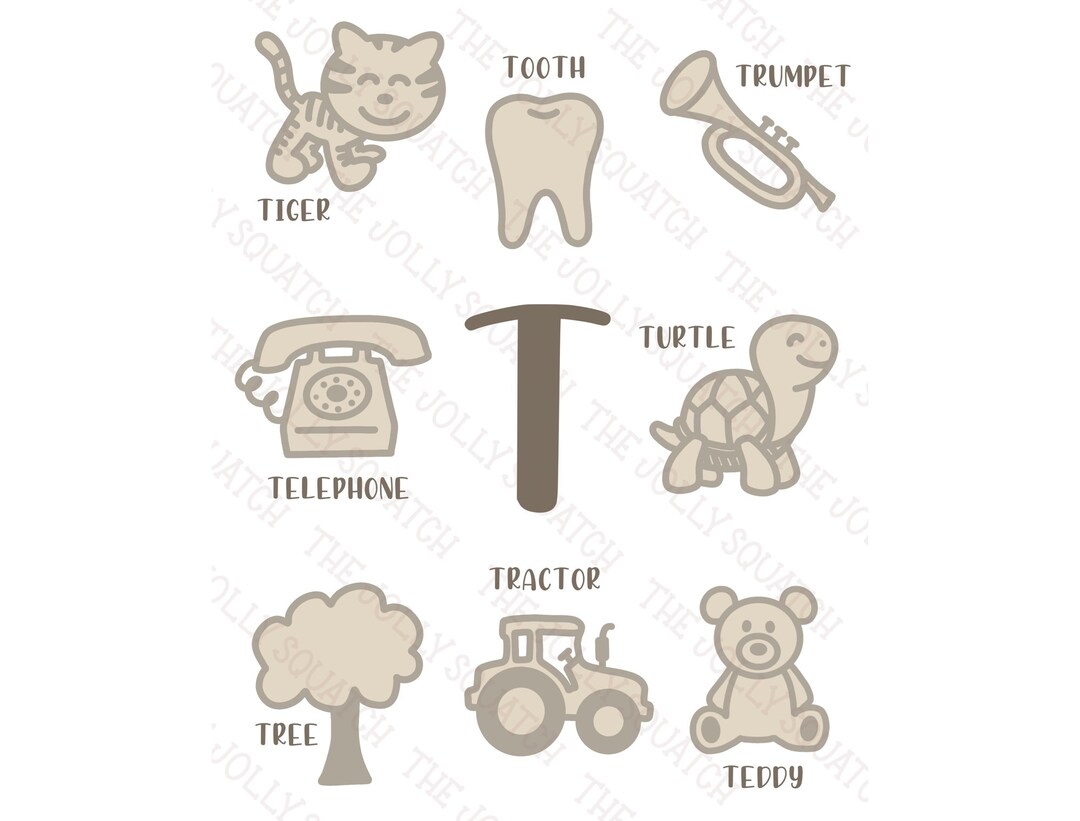 INSTANT DOWNLOAD Nursery Alphabet Letters and Pictures the Letter T - Etsy