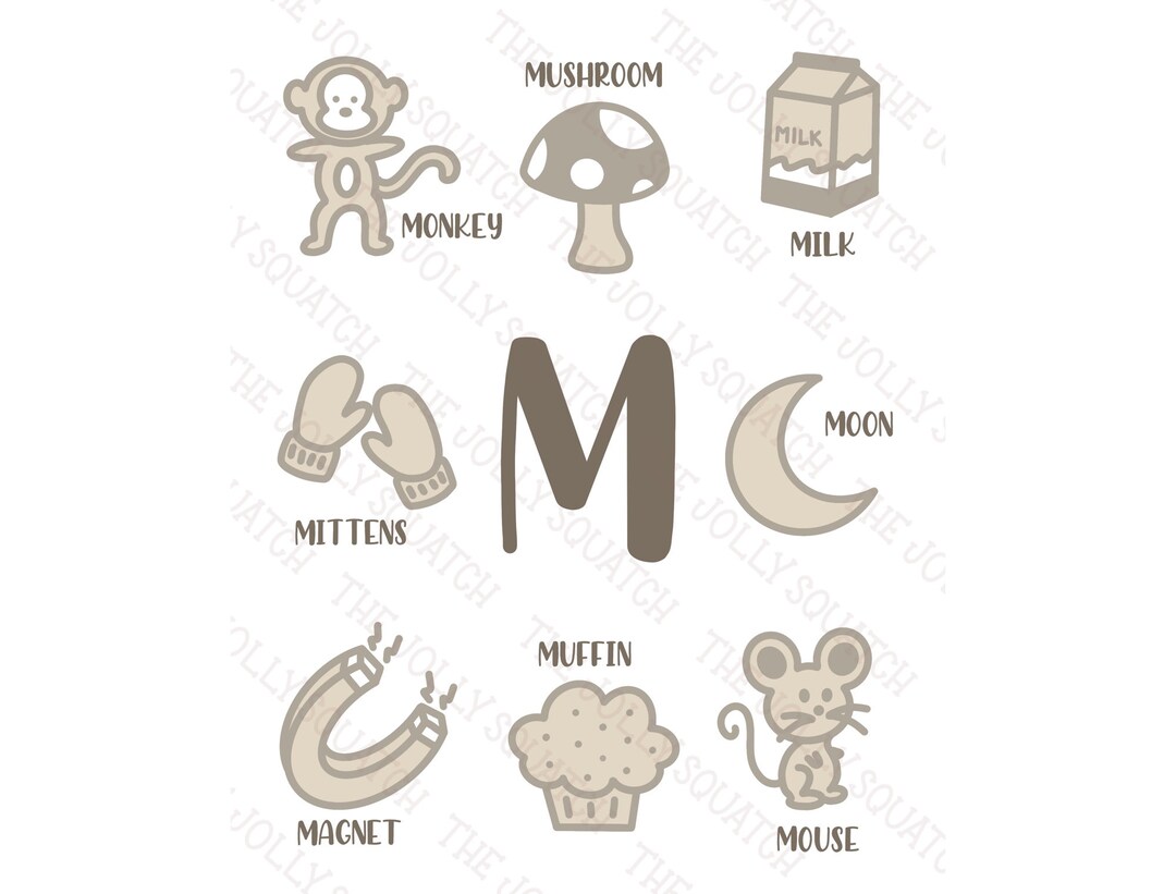 INSTANT DOWNLOAD Nursery Alphabet Letters and Pictures the Letter M - Etsy